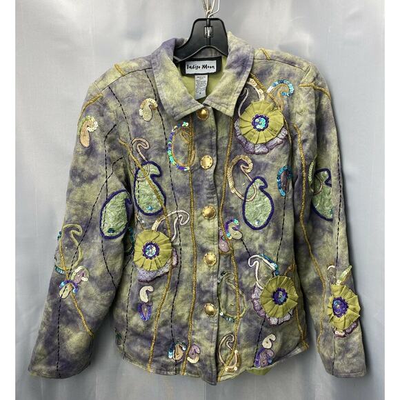indigo moon | Jackets & Coats | Indigo Moon Jacket Art To Wear Flower ...